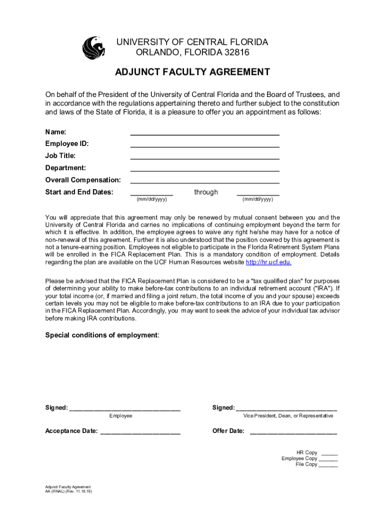 Fillable Online hr ucf ADJUNCT FACULTY AGREEMENT - UCF Human Resources ...