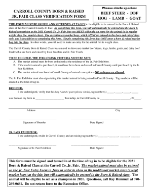 Fillable Online carroll county born & raised jr. fair class ...
