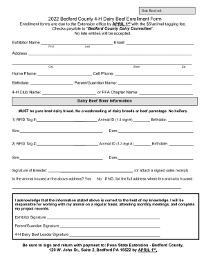 Fillable Online 2022 Bedford County 4-H Dairy Beef Enrollment Form Fax ...