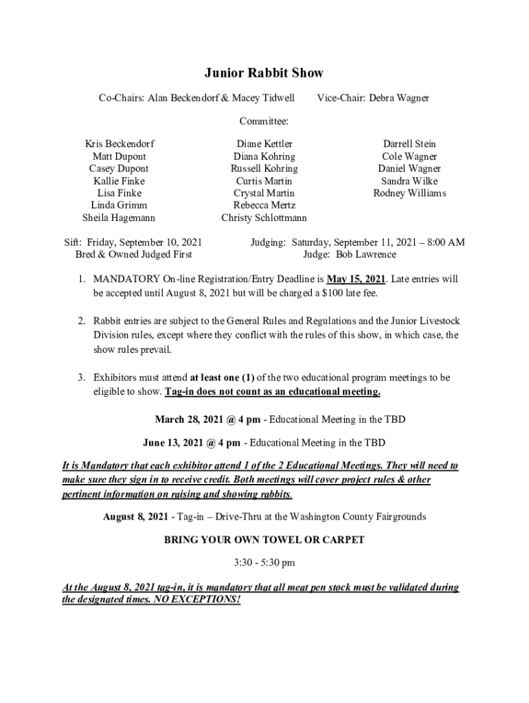 Fillable Online SINGLE FRYER RABBIT SHOW Fax Email Print - pdfFiller
