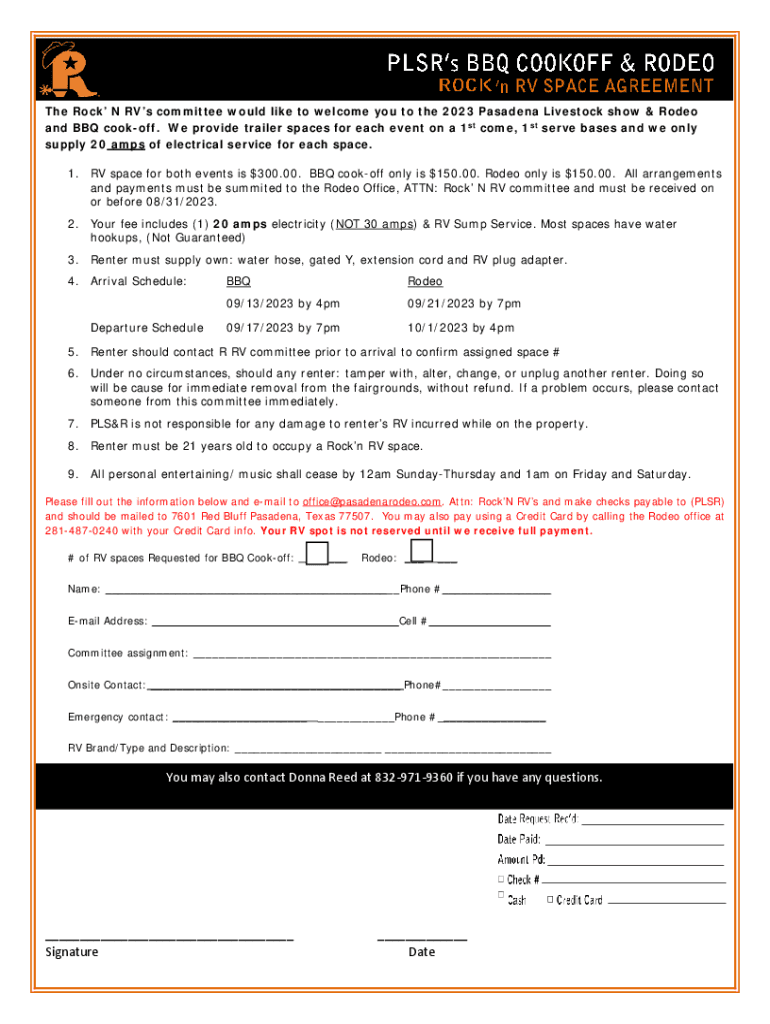 Fillable Online The Rock N RVs committee would like to welcome you to ...