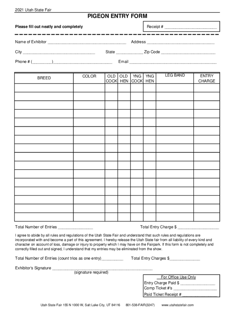 Fillable Online PIGEON ENTRY FORM Fax Email Print - pdfFiller