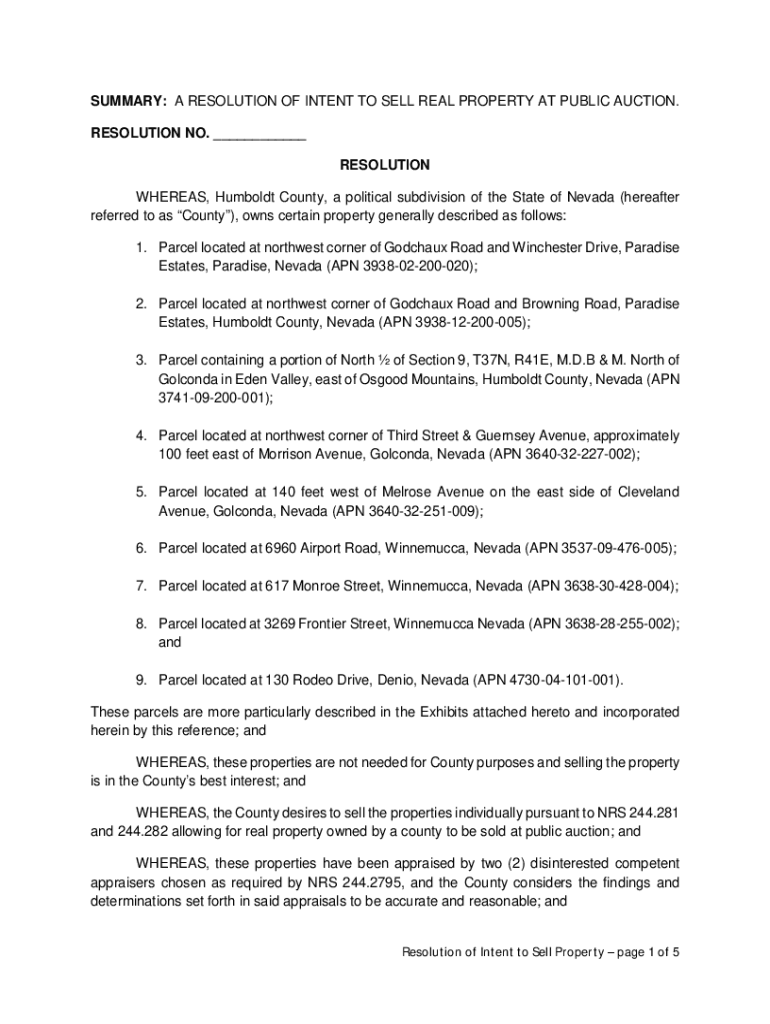 Fillable Online Resolution of Intent to Sell Propertypage 1 of 4 Fax ...