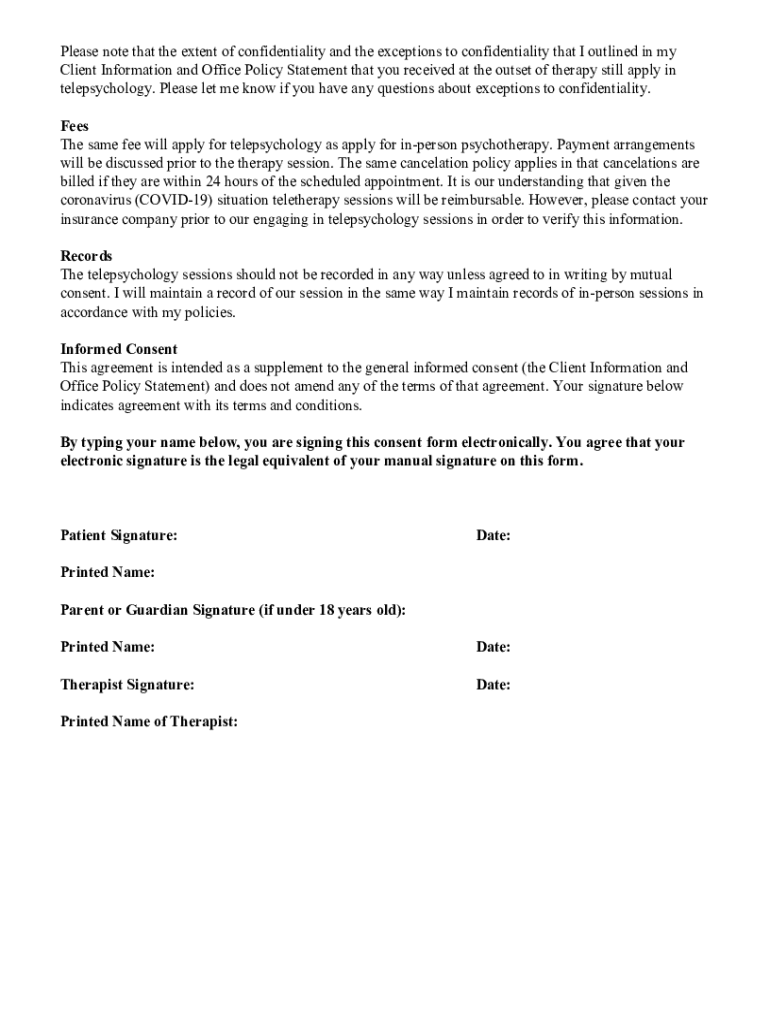 Fillable Online sample informed consent for telehealth during the Fax ...