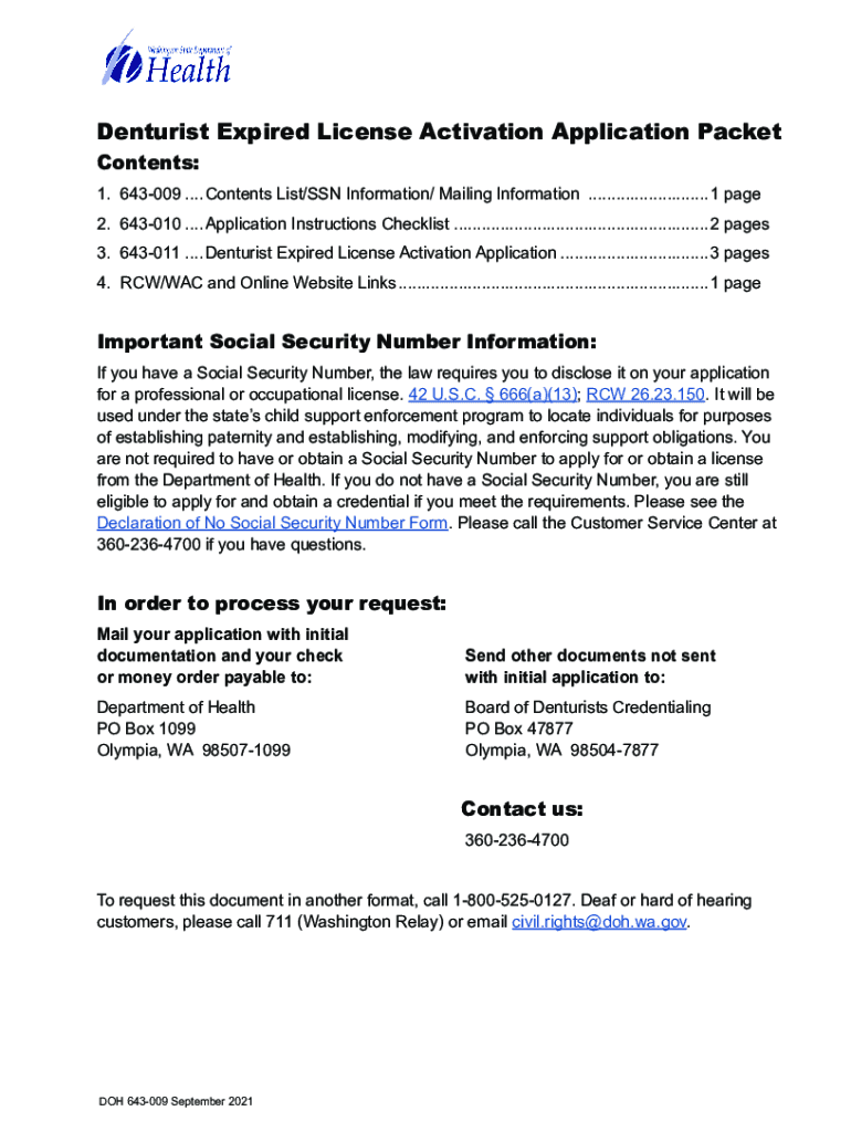 Fillable Online doh wa Denturist Expired License Activation Application ...