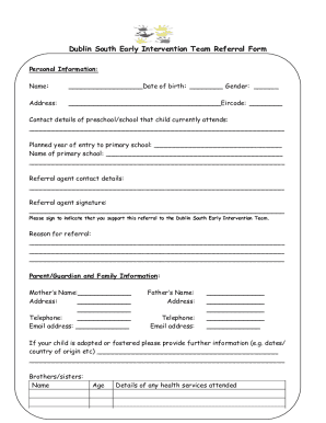 Fillable Online Dublin South Early Intervention Team Referral Form Fax ...