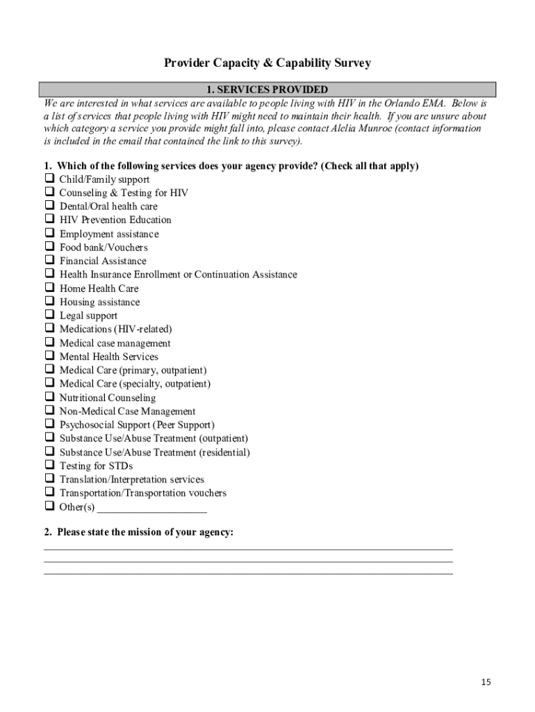 Fillable Online Ryan White Provider Capacity & Capability Report Fax Email Print - pdfFiller