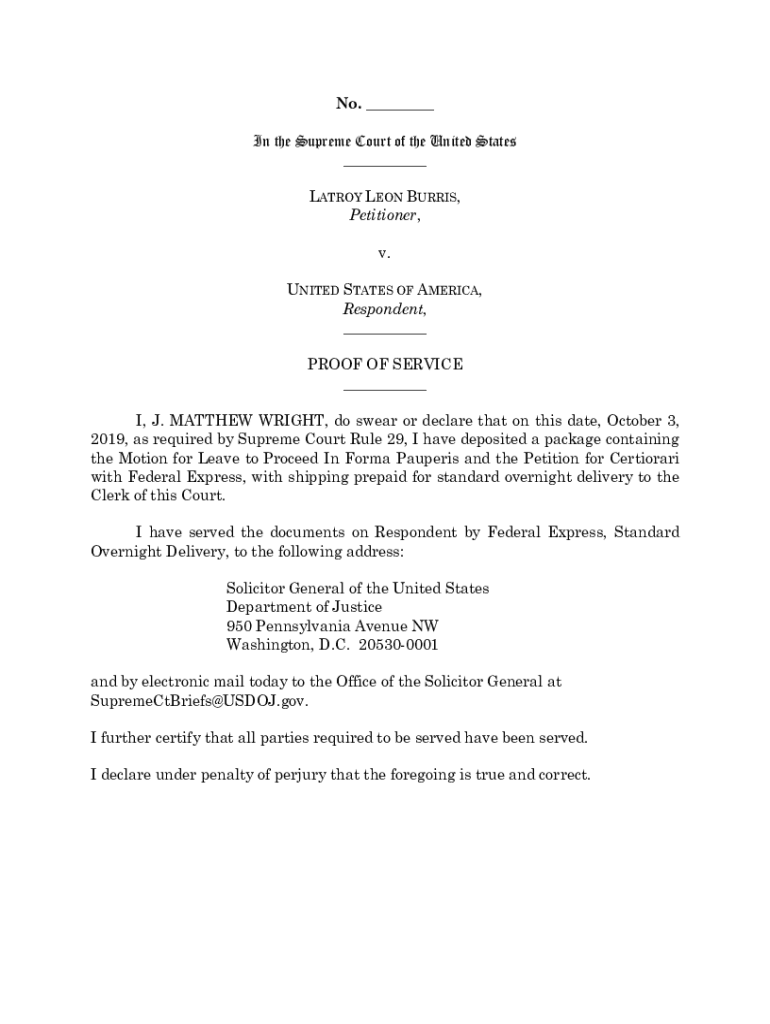 Fillable Online Petitioner, v. Respondent,PROOF OF SERVICE Fax Email ...