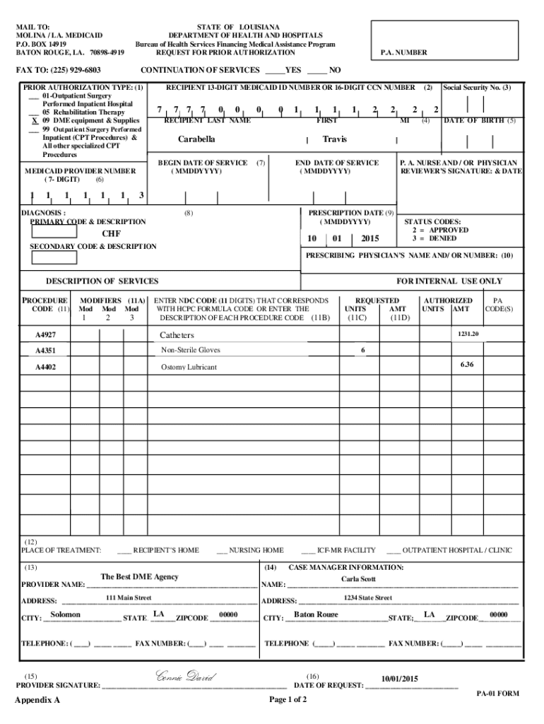 Fillable Online Louisiana Medicaid Prior Authorization Form Fax Email ...