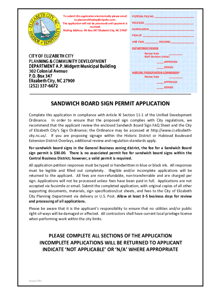 Fillable Online SANDWICH BOARD SIGN PERMIT APPLICATION Fax Email Print ...