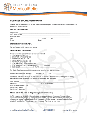 Fillable Online BUSINESS SPONSORSHIP FORM Fax Email Print - pdfFiller