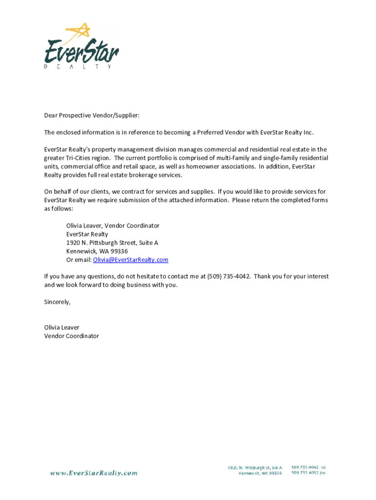 Fillable Online Dear Prospective Vendor/Supplier: Fax Email Print ...