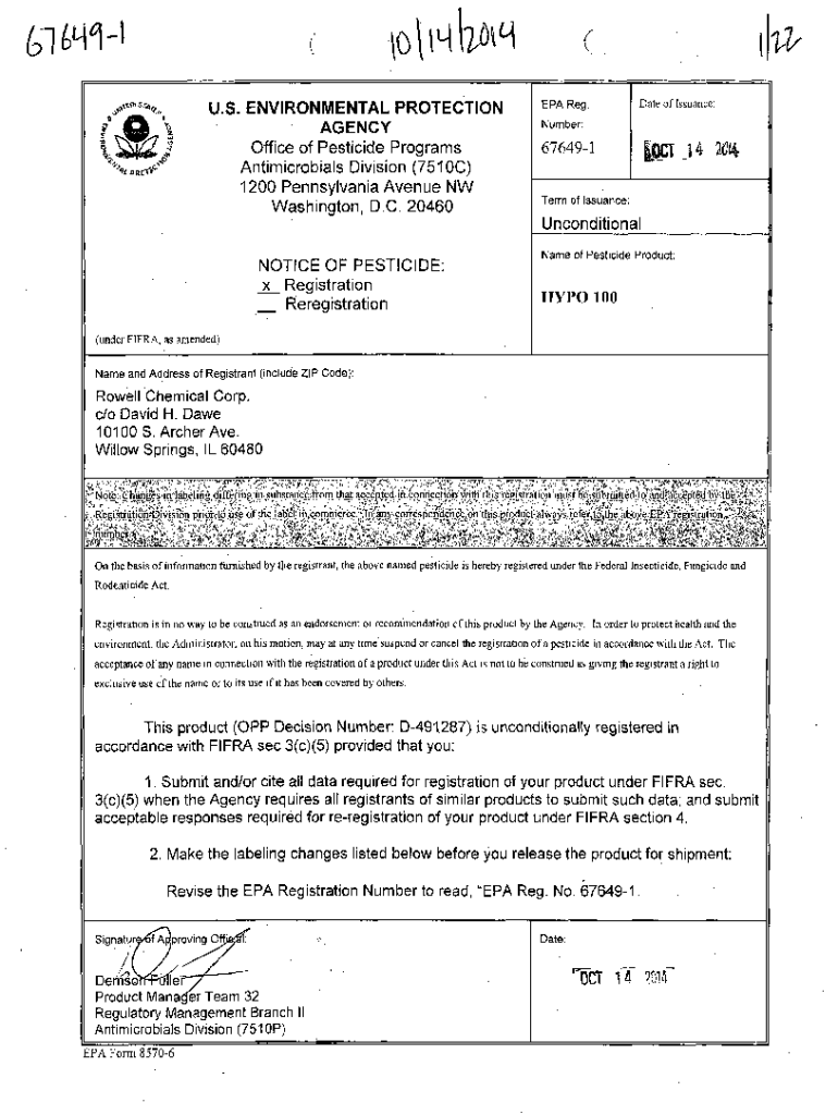 Fillable Online US EPA, Pesticide Product Label, HYPO 100, 10/14/2014 ...