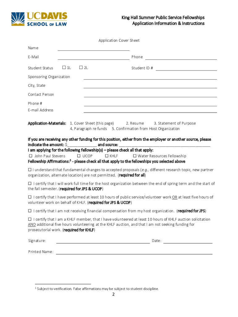 Fillable Online law ucdavis The King Hall Legal Foundation Summer Public Service ... Fax Email ...