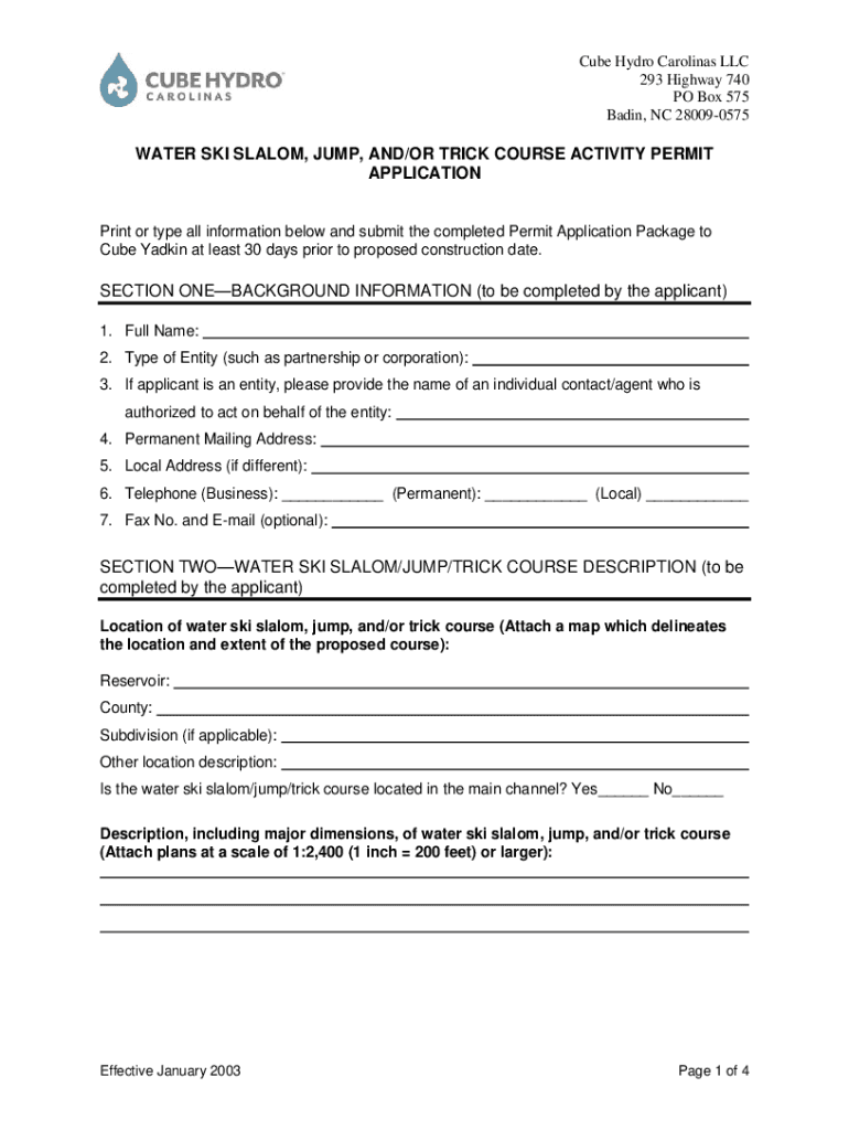 Fillable Online Water ski slalom, jump, and/or trick course activity ...