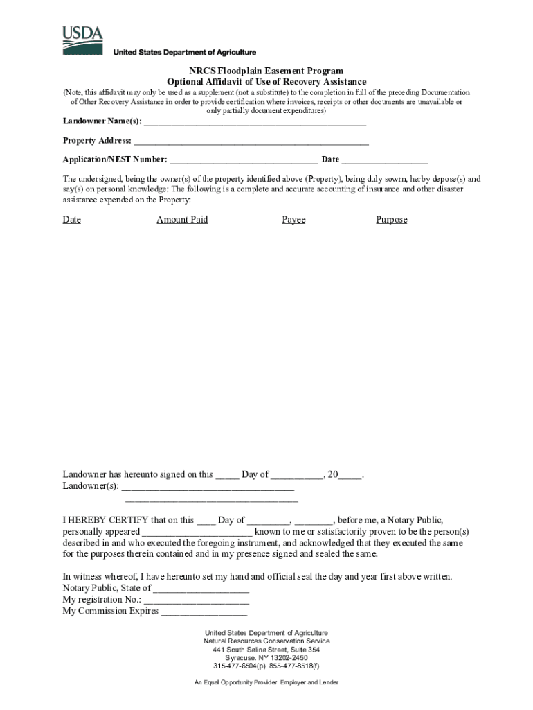 Fillable Online Affidavit of Use of Recovery Assistance Fax Email Print ...