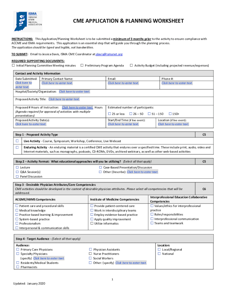 Fillable Online CME Application and Educational Planning Form Fax Email ...