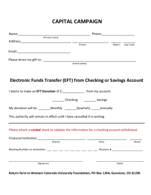 Fillable Online To set up an EFT gift please mail this form and a ...