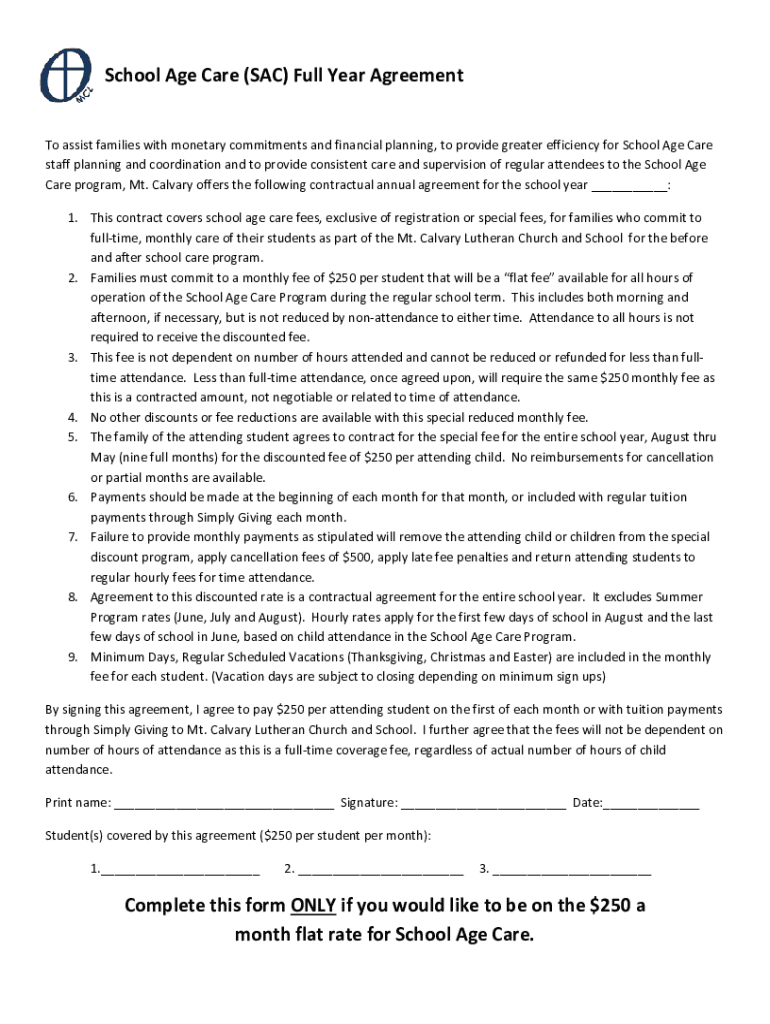 Fillable Online School Age Care (SAC) Credit Card Authorization Form ...