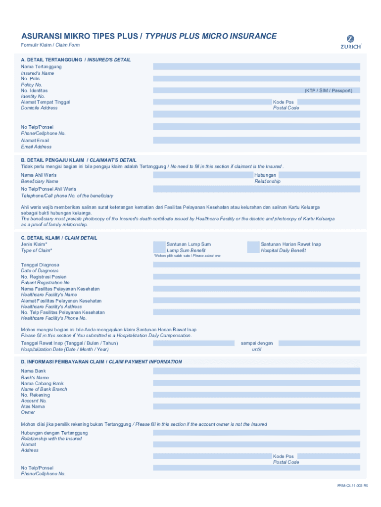 Fillable Online FRM-C4.11-003 R0 Form Klaim Asuransi Mikro Tipes Plus.xlsx Fax Email Print ...