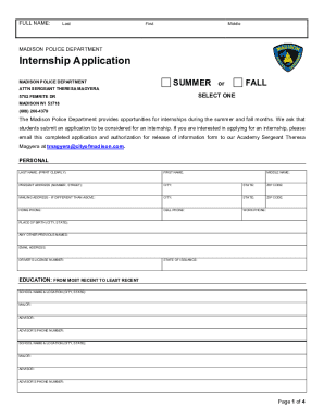 Fillable Online Internships - Join the Team - Police Department Fax Email Print - pdfFiller