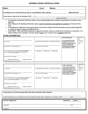 Fillable Online summer course approval form name: class: major Fax ...