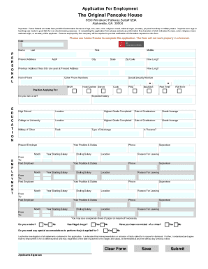 Fillable Online Employment Application - Original Pancake House Fax ...