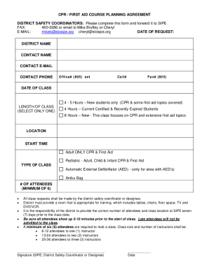 Fillable Online CPR / FIRST AID COURSE PLANNING AGREEMENT Fax Email ...