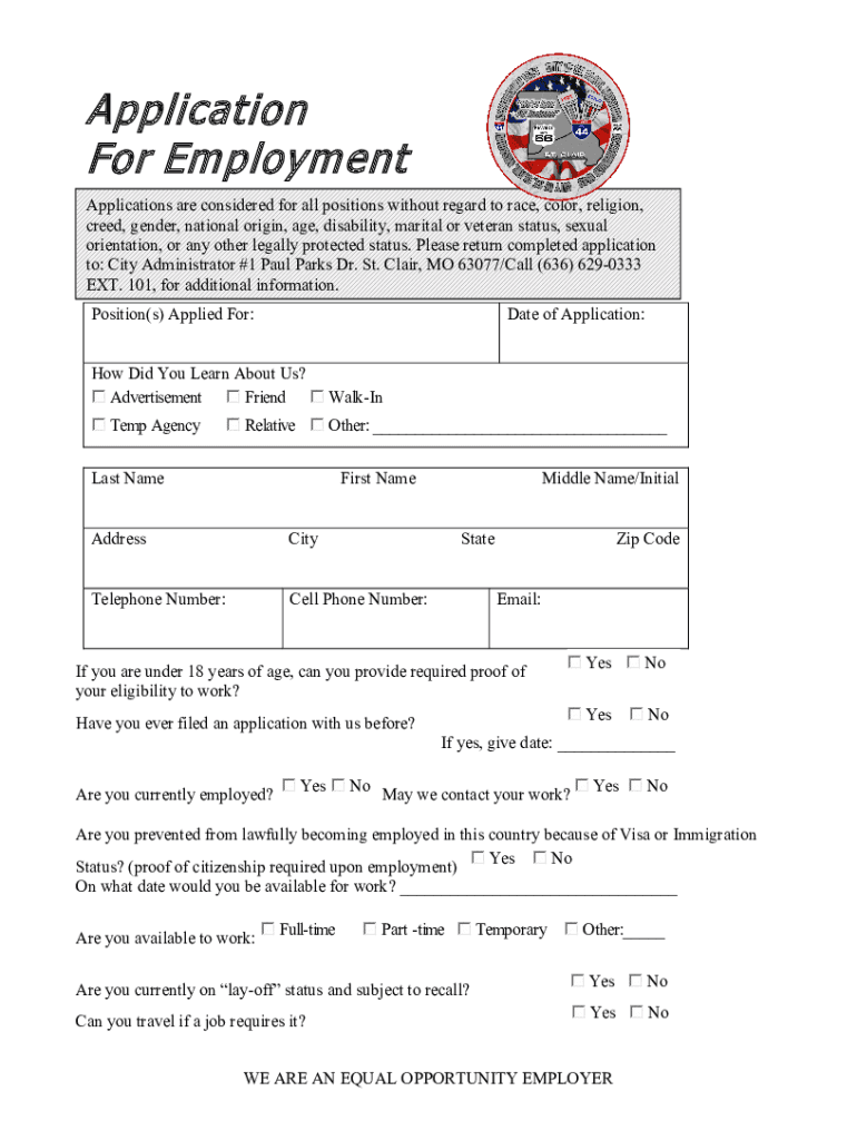 Fillable Online For Em ploym ent Fax Email Print - pdfFiller