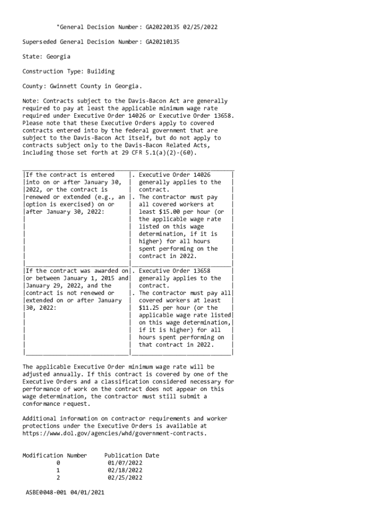Fillable Online Wage Determinations Davis-Bacon Act WD # GA20210072 Fax ...