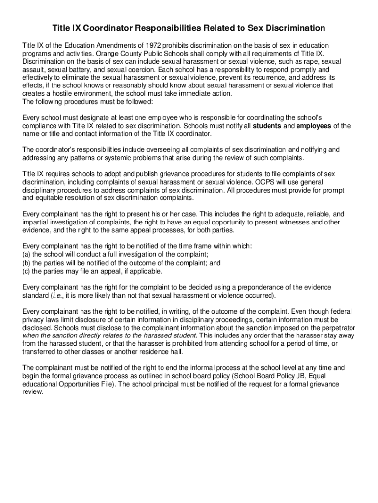 Fillable Online Title IX Coordinator Roles and Responsibilities for Local ... Fax Email Print ...