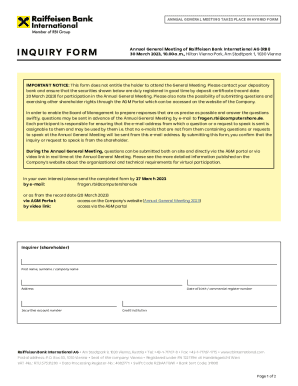 Fillable Online INQUIRY FORM Fax Email Print - pdfFiller
