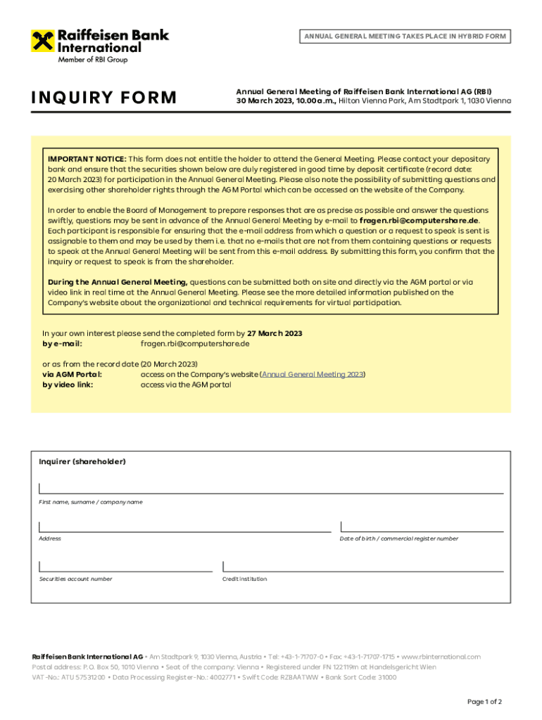 Fillable Online INQUIRY FORM Fax Email Print - pdfFiller