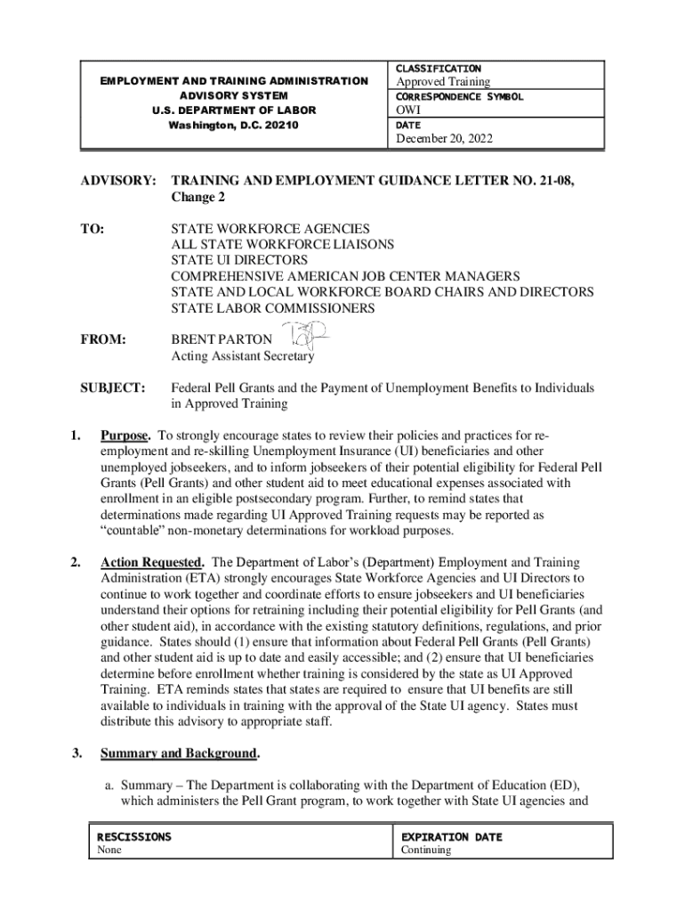 Fillable Online Training and Employment Guidance Letter No. 20-22 Fax ...