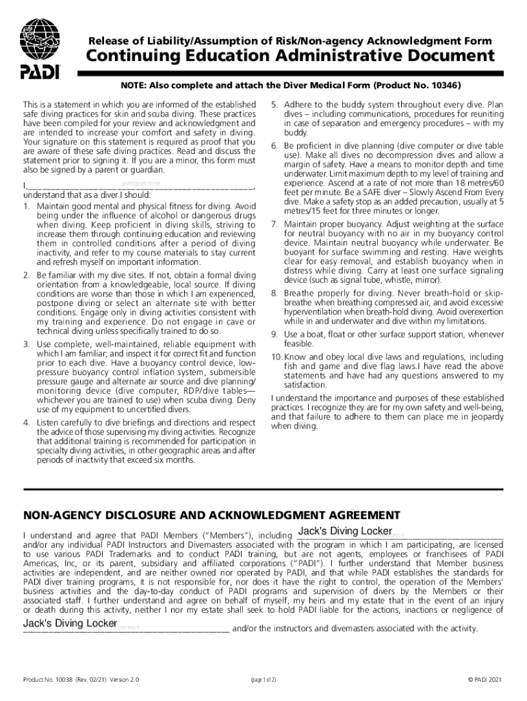 Fillable Online PADI FORMS Fax Email Print - pdfFiller