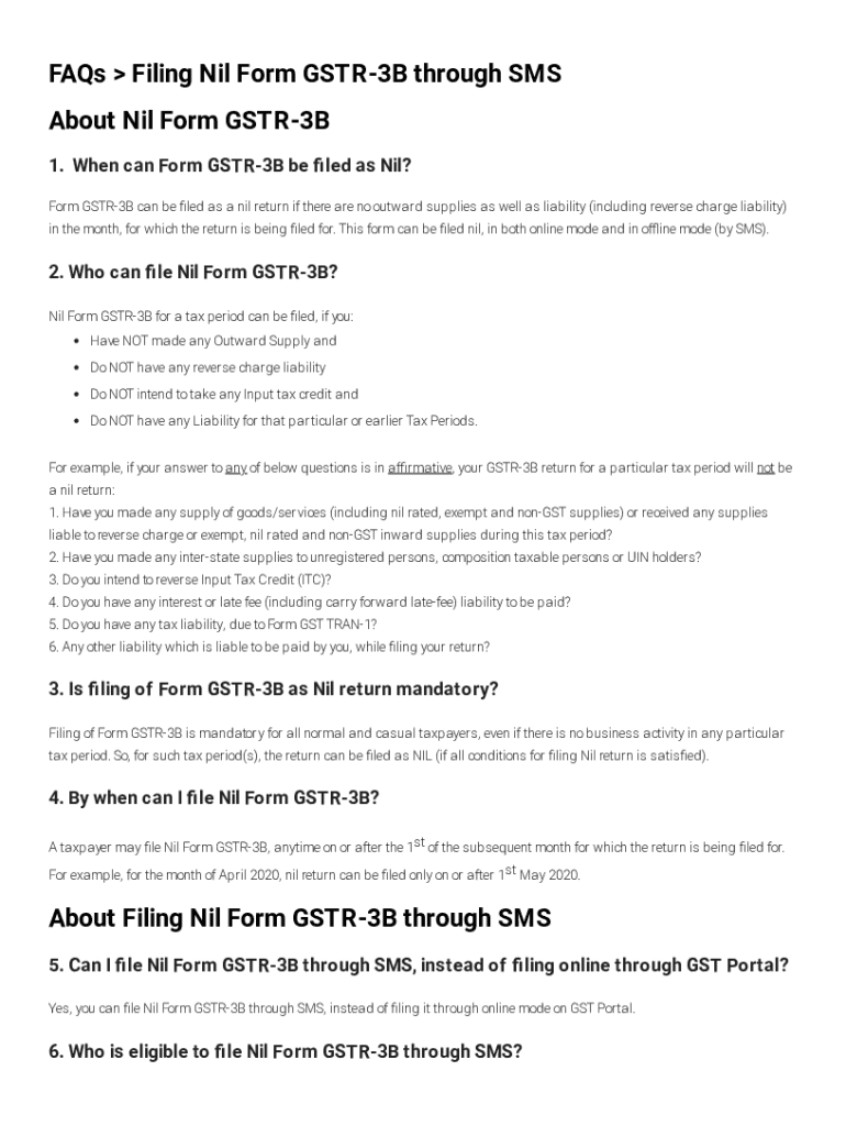 Fillable Online Filing NIL Form GSTR-3B through SMS on GST Portal- ... Fax Email Print - pdfFiller
