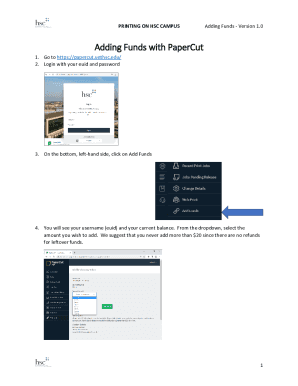 Fillable Online HSC PaperCut - Adding print funds Fax Email Print - pdfFiller