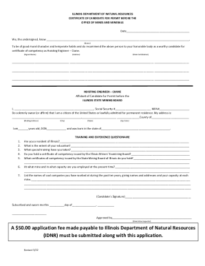 Fillable Online dnr illinois A $50.00 application fee made payable to ...