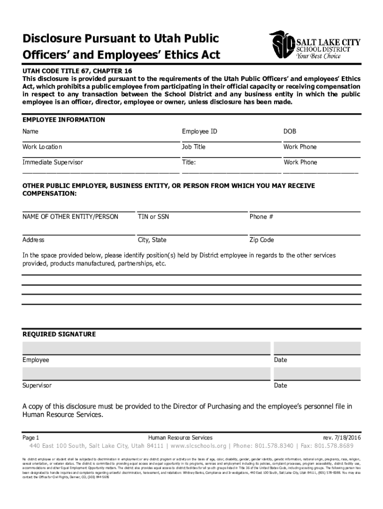 Fillable Online Disclosure Pursuant to Utah Public Officers' and ...
