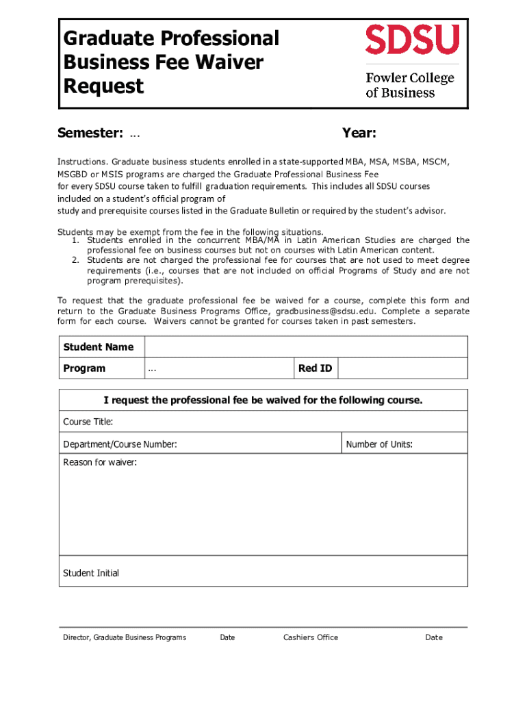 Fillable Online Professional Fee Waiver Request Form Fax Email Print ...