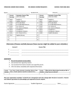 Fillable Online Irons Junior High School Course Selection Sheet 8th ... Fax Email Print - pdfFiller