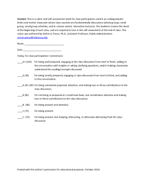 Fillable Online www1 villanova This is a rubric and self-assessment sheet for class ... Fax ...