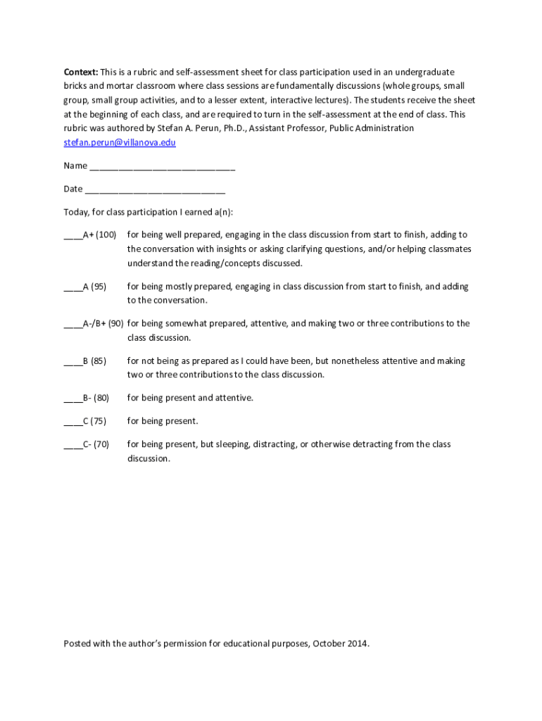 Fillable Online www1 villanova This is a rubric and self-assessment ...