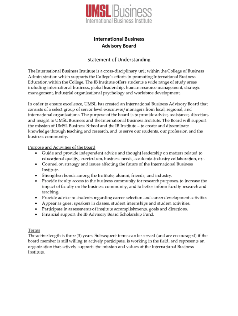 Fillable Online International Business Advisory Board Statement of ...