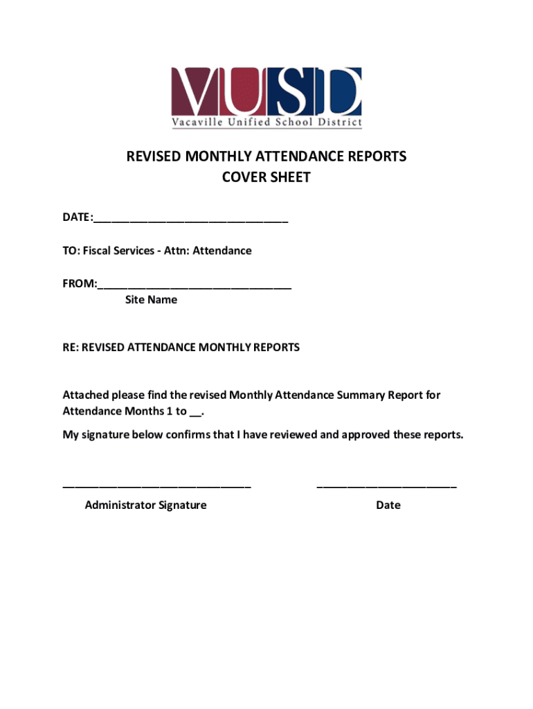 Fillable Online Revised Attendance Reports Cover Sheet. ... Fax Email ...