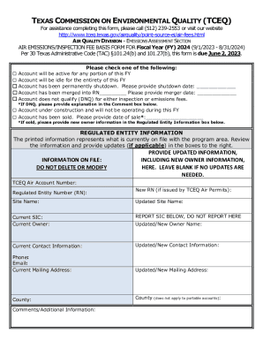 Fillable Online tceq air emissions inspection fees basis form - Texas ...
