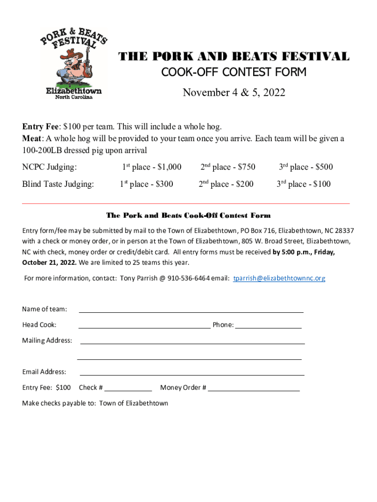 Fillable Online Pork and Beats BBQ Cook-Off Contest Fax Email Print ...