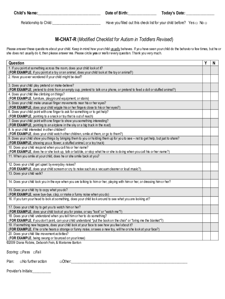 Fillable Online Validation of the Modified Checklist for Autism in ...