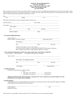 Fillable Online Ottawa University Transcript Request Fax Email Print ...