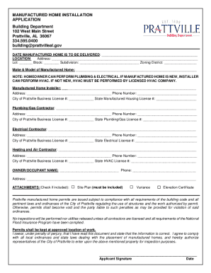Fillable Online MANUFACTURED HOME INSTALLATION APPLICATION ... Fax Email Print - pdfFiller